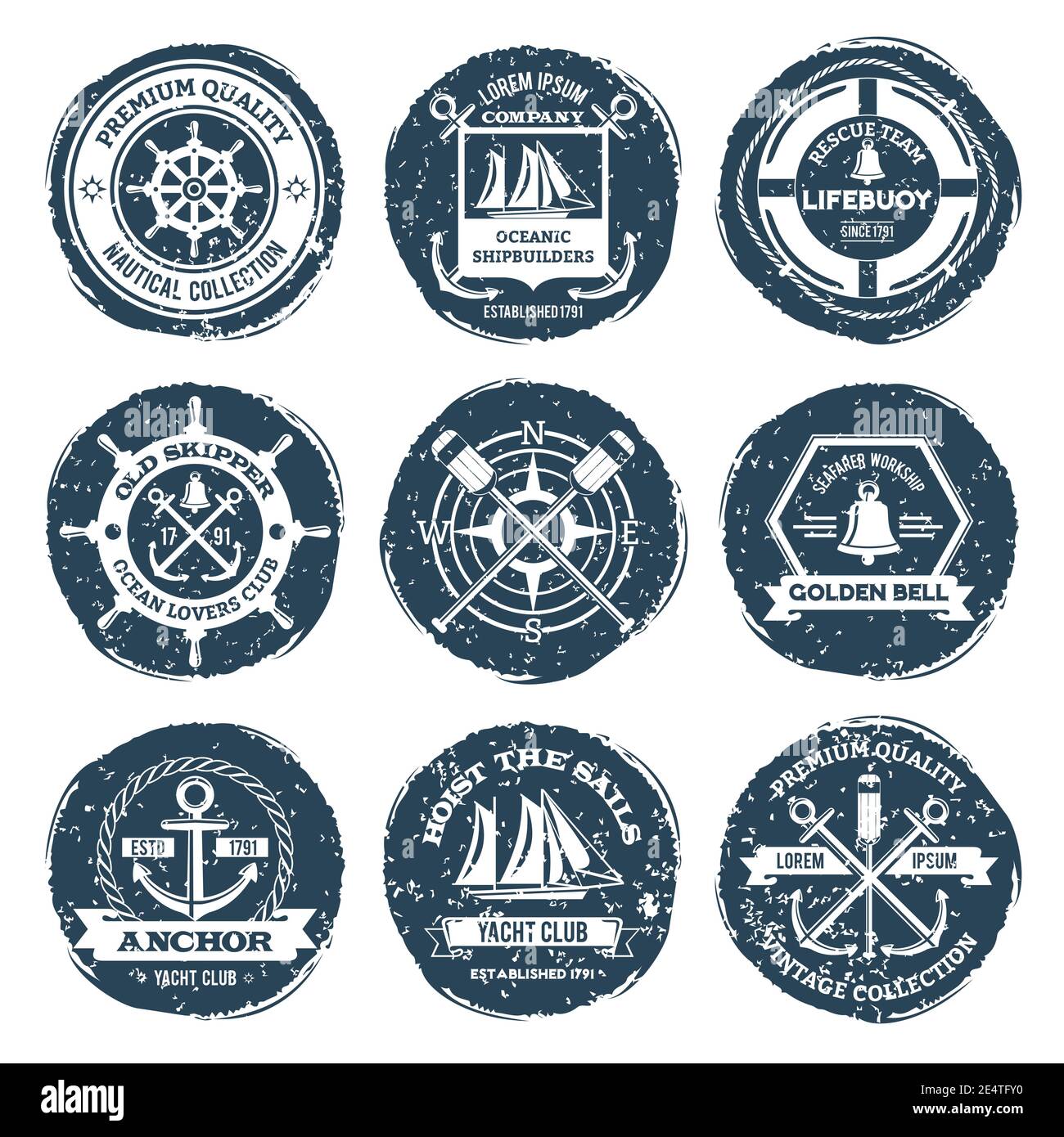 Nautical sea sailing shipbuilders labels and stamps set isolated vector ...