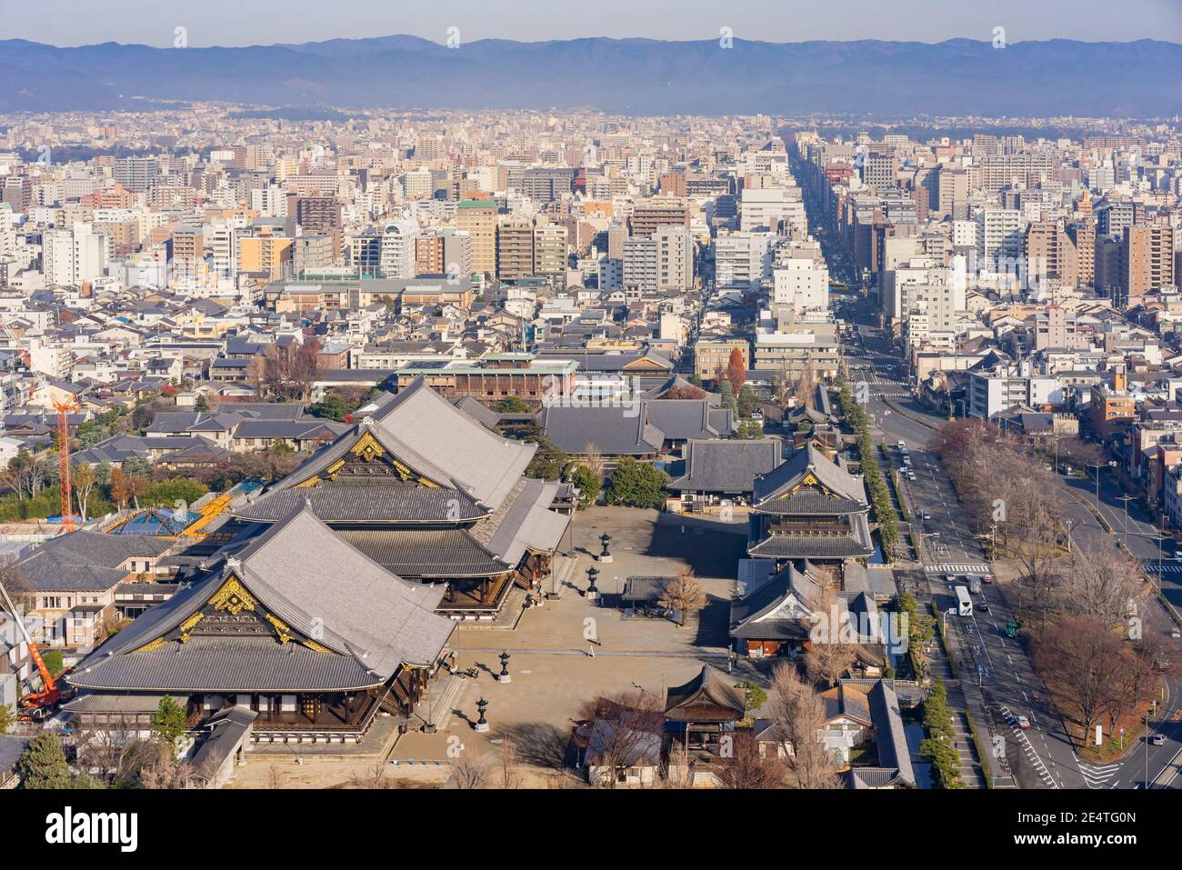 Aerial view of Higashi Honganji and Kyoto downtown cityscape on Kyoto ...