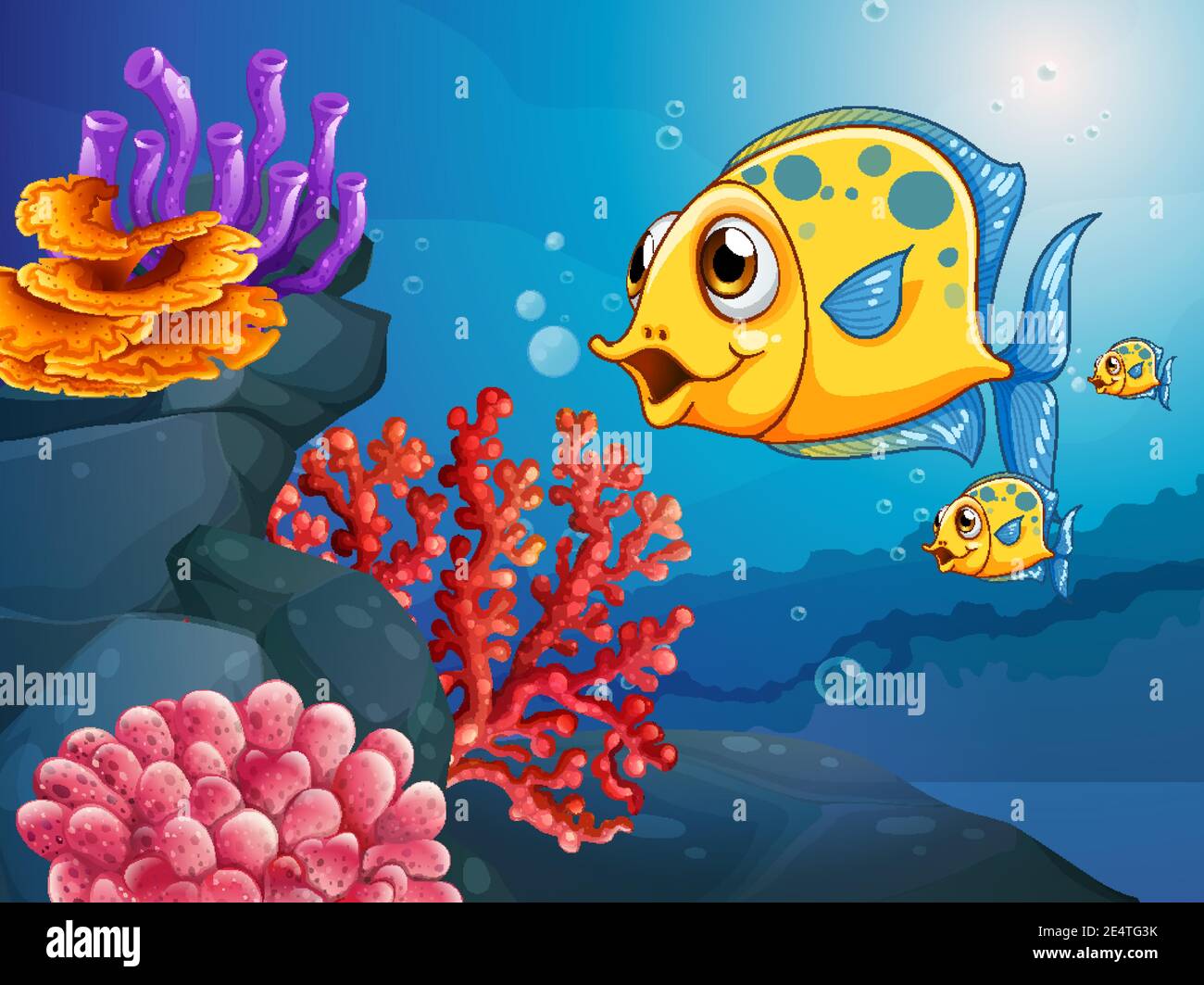 Many exotic fishes cartoon character in the underwater scene with ...