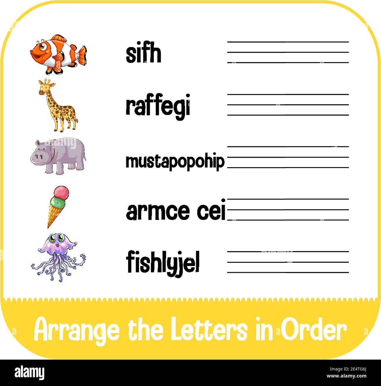 Arrange the letters in order with pictures illustration Stock Vector ...