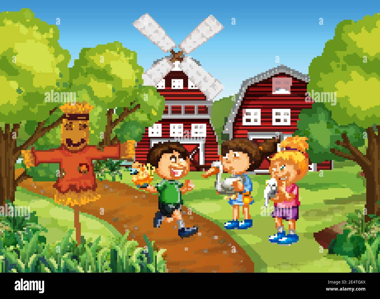 Scene with many children in the farm illustration Stock Vector Image ...