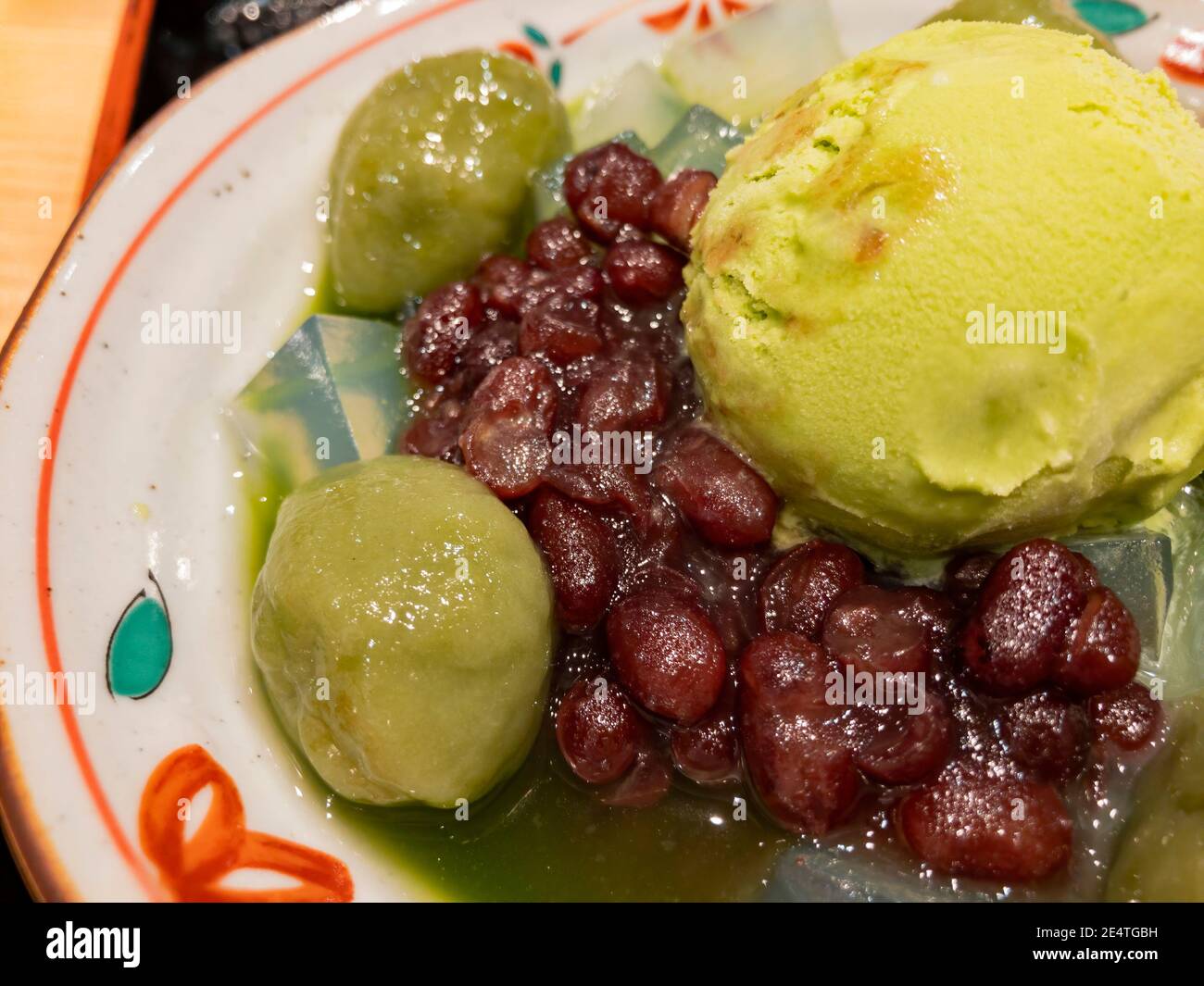 Close up shot of Japanese style read bean matcha ice cream at Kyoto ...