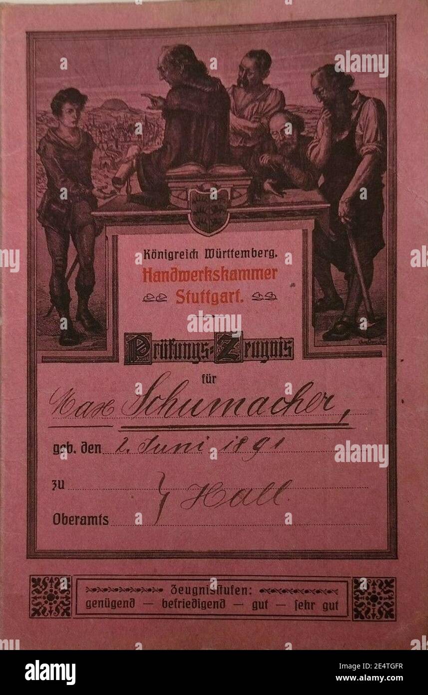 Max Schumacher, Kürschner-Prüfungszeugnis 1891 Stock Photo - Alamy