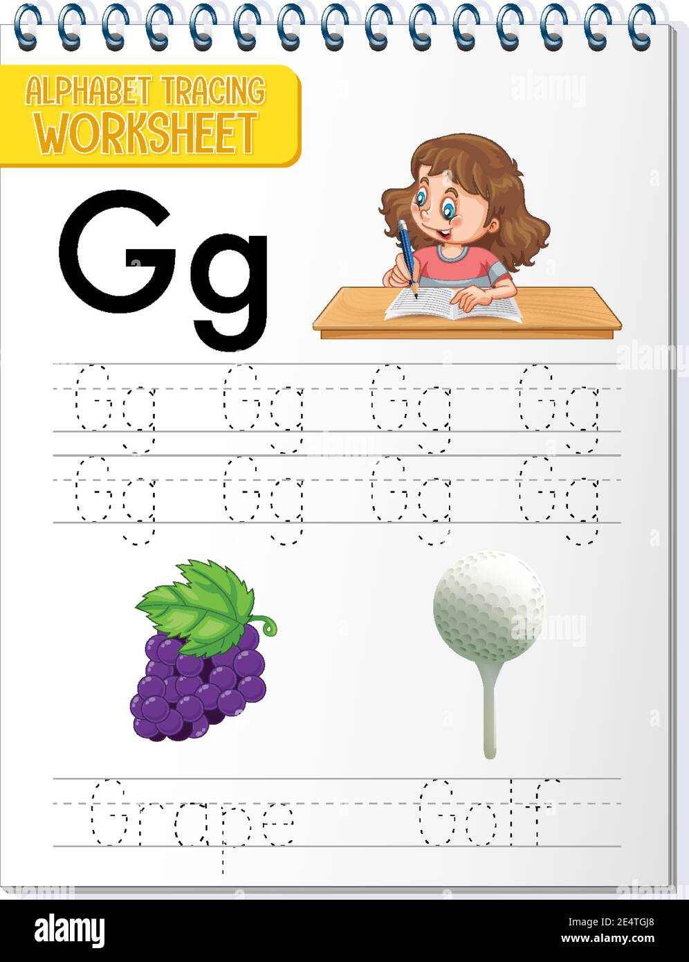 Alphabet tracing worksheet with letter and vocabulary illustration ...