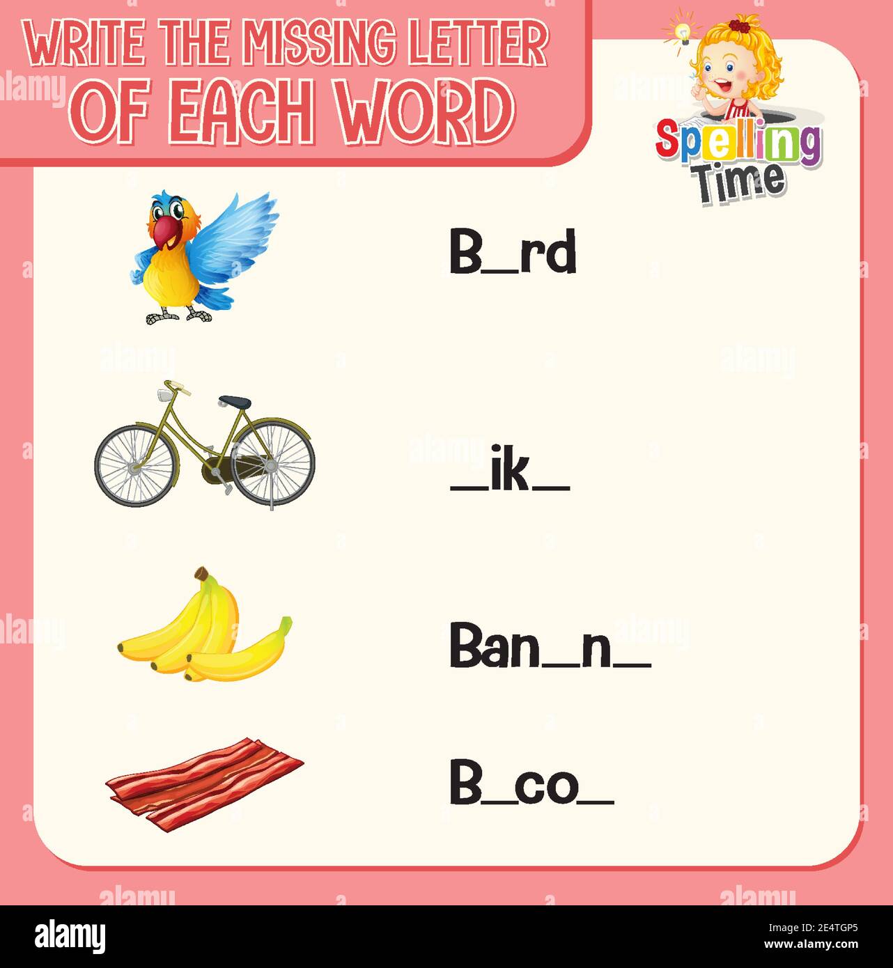 Write the missing letter of each word worksheet for children ...