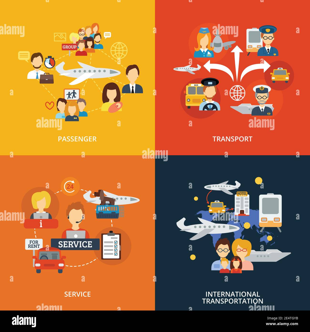 Passenger transportation design concept set with transport ...