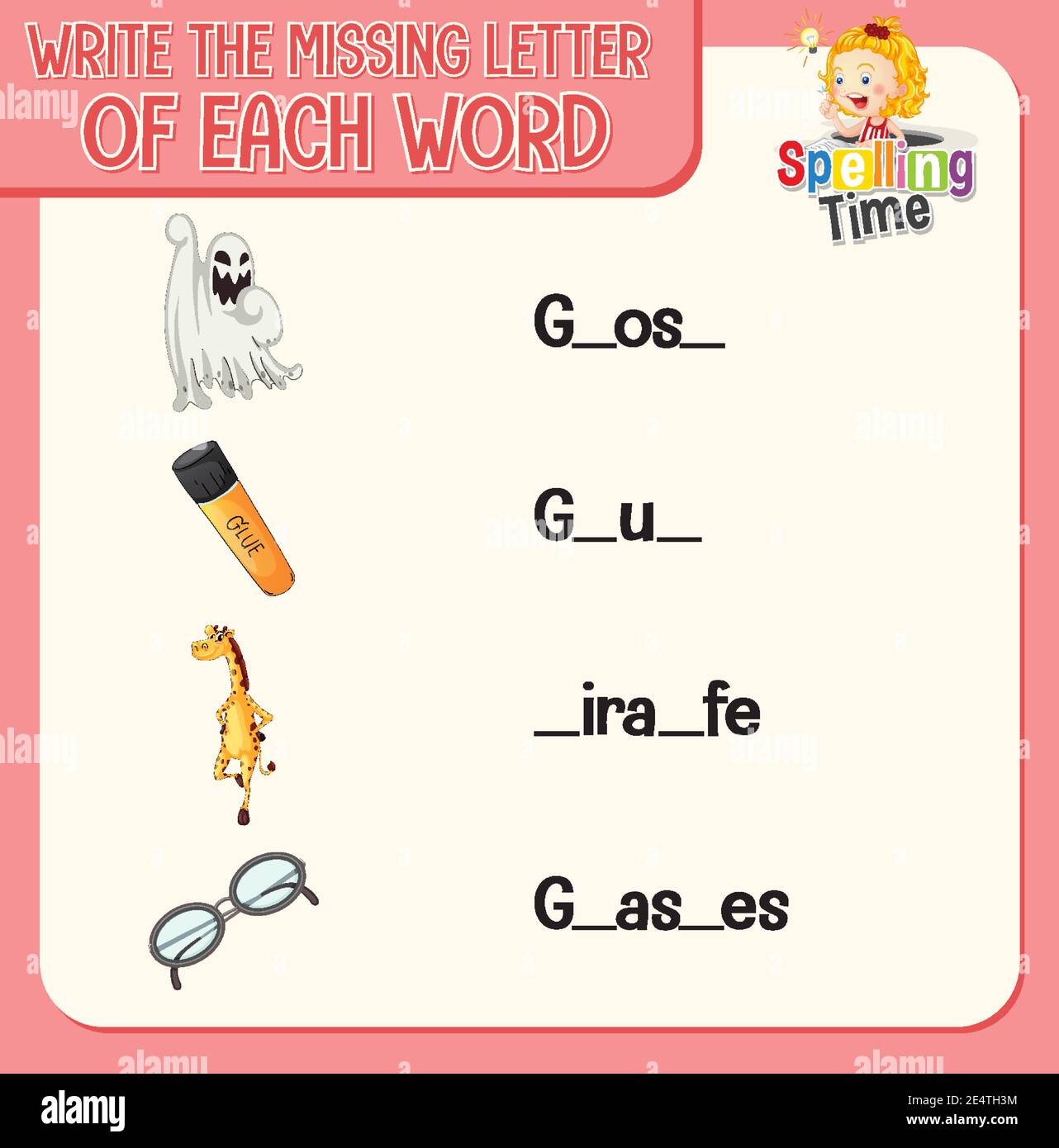 Write the missing letter of each word worksheet for children ...