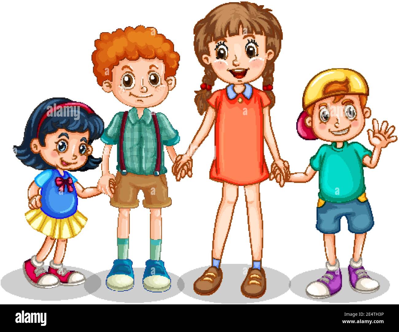 Group of young children cartoon character on white background ...
