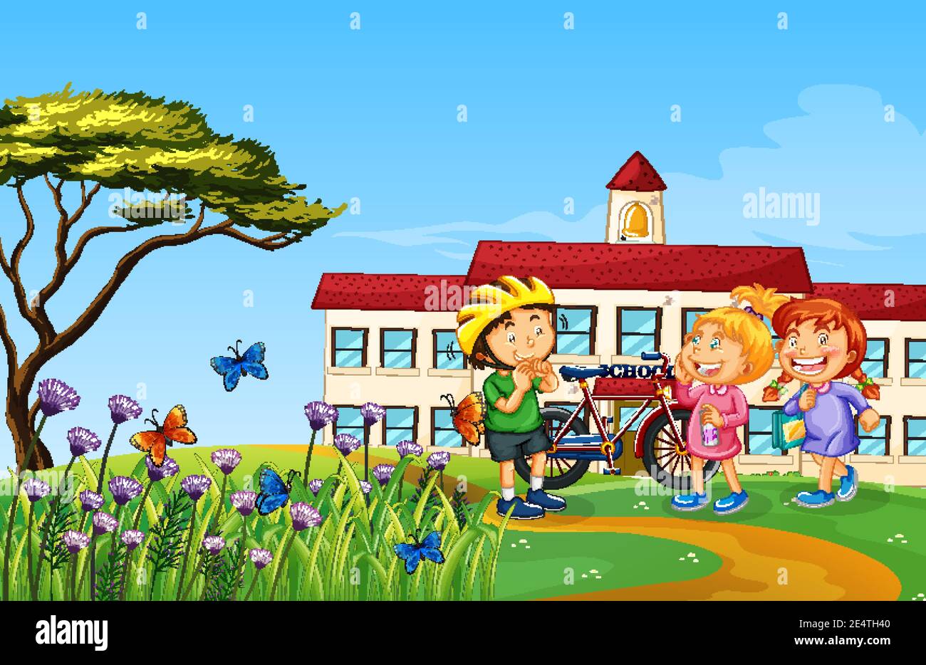 Happy kids playing outdoor nature illustration Stock Vector Image & Art ...