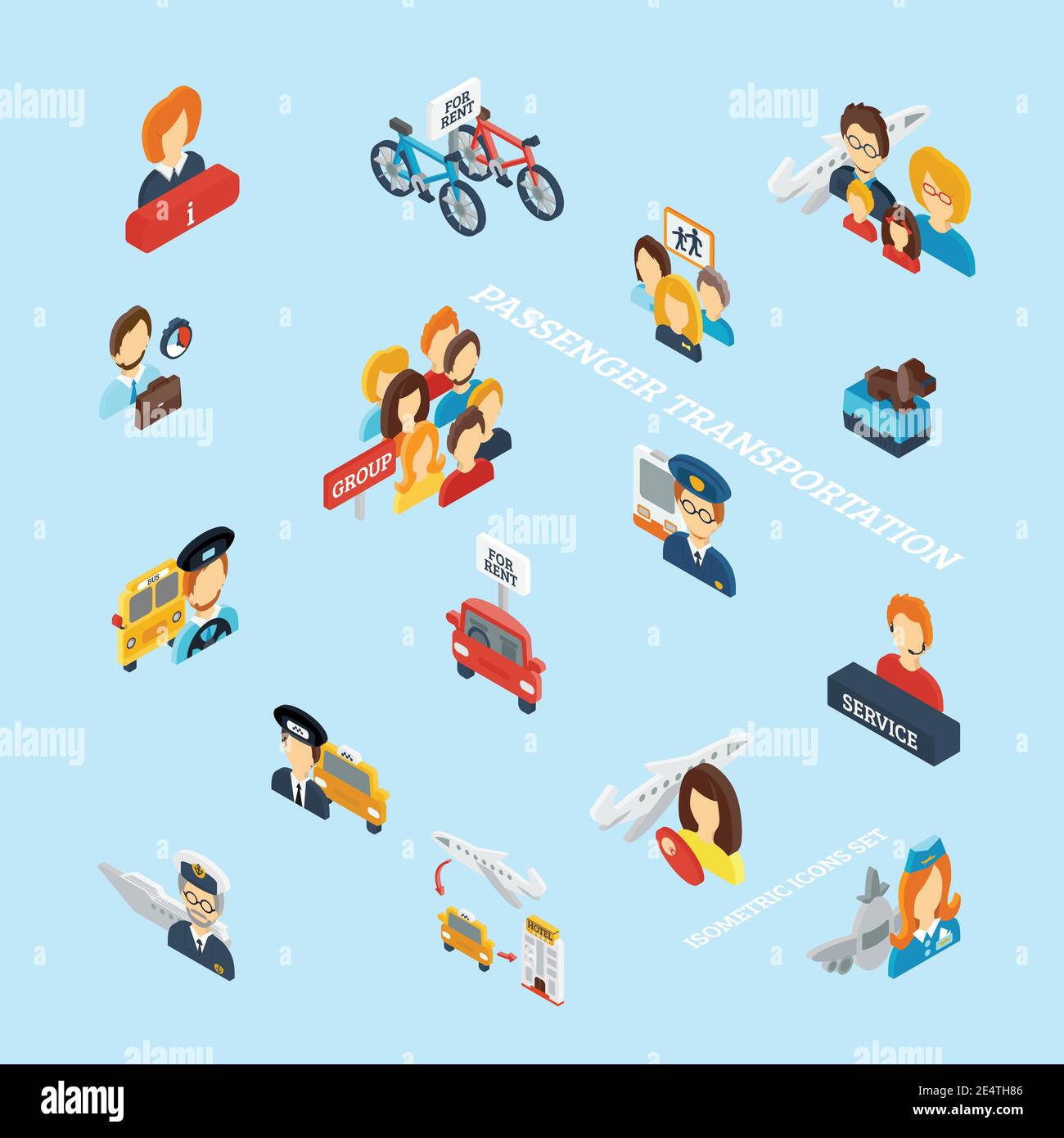 Passenger transportation isometric icons set with 3d transport symbols ...