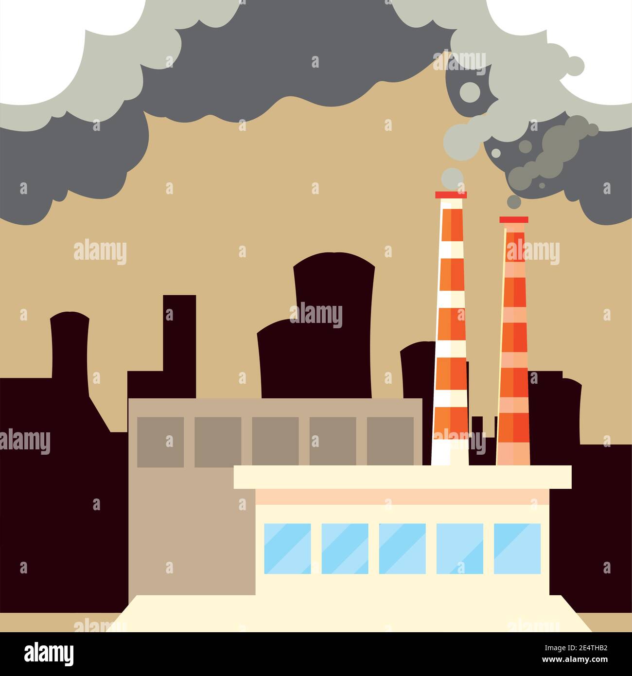 city with factory carbon dioxide emissions pollution vector ...