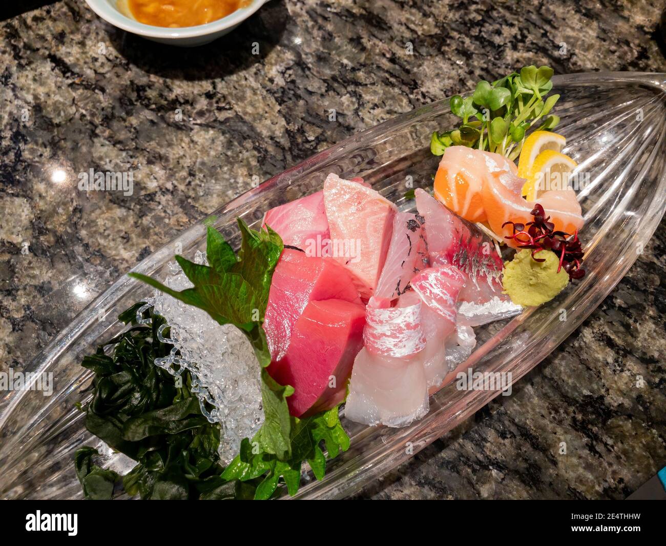 Close up shot of many fresh raw fish Sashimi at Kyoto, Japan Stock ...