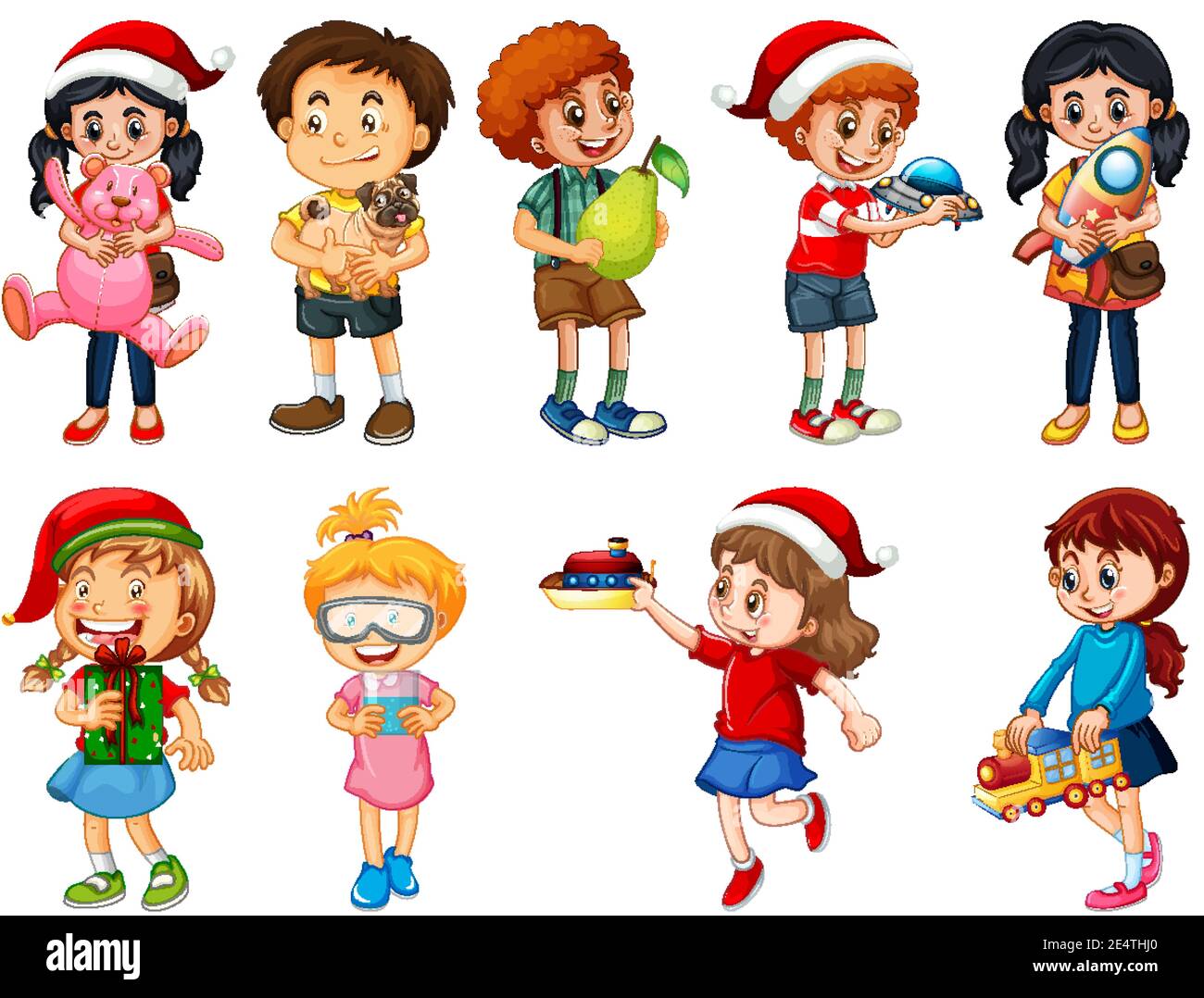 Set of different kid playing with their toys cartoon character isolated ...