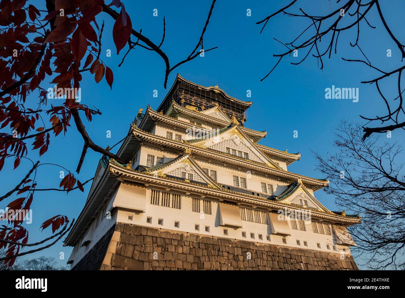 Sunset view of the famous Osaka Castle at Osaka, Japan Stock Photo - Alamy