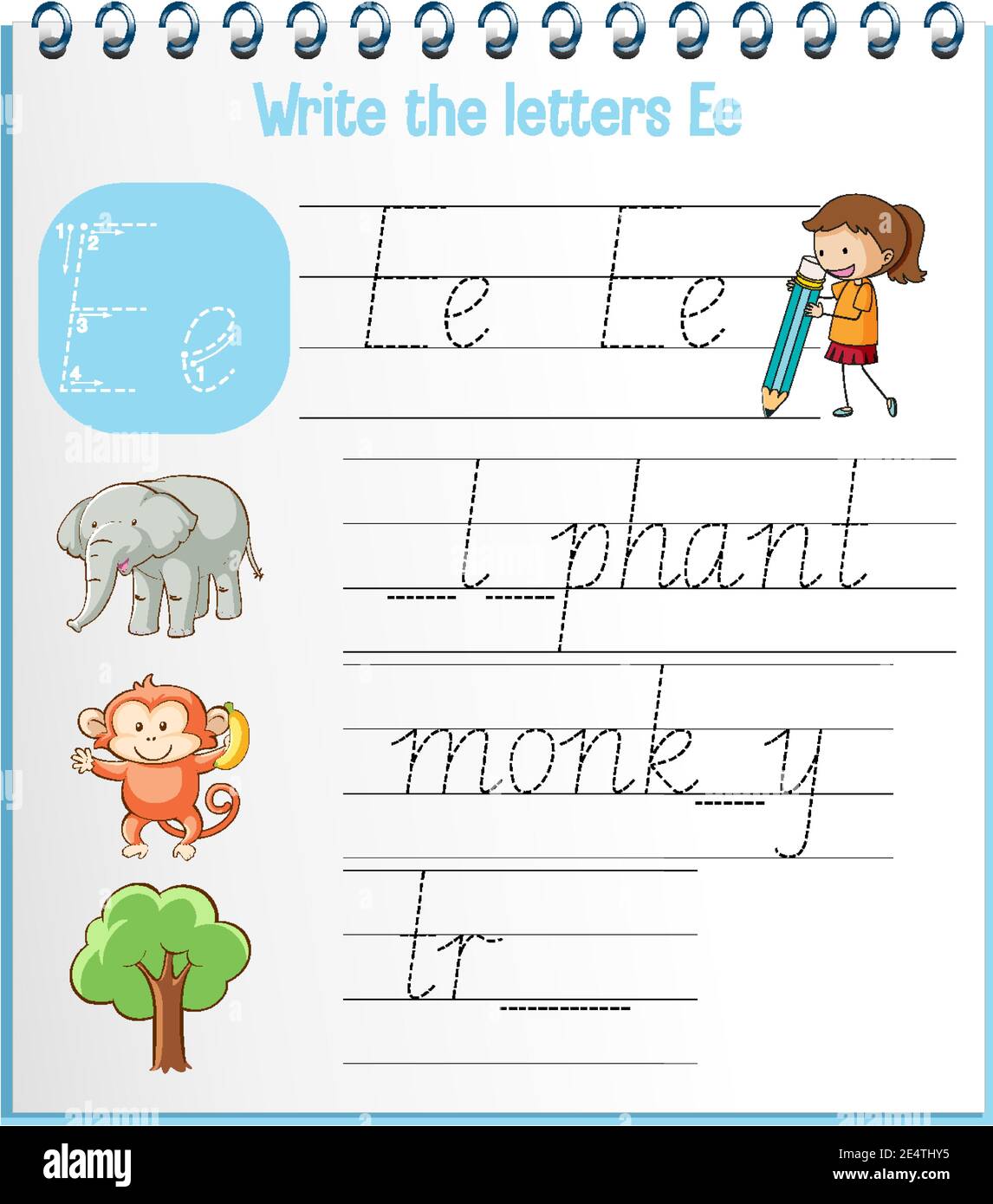 English alphabet tracing worksheets illustration Stock Vector Image ...