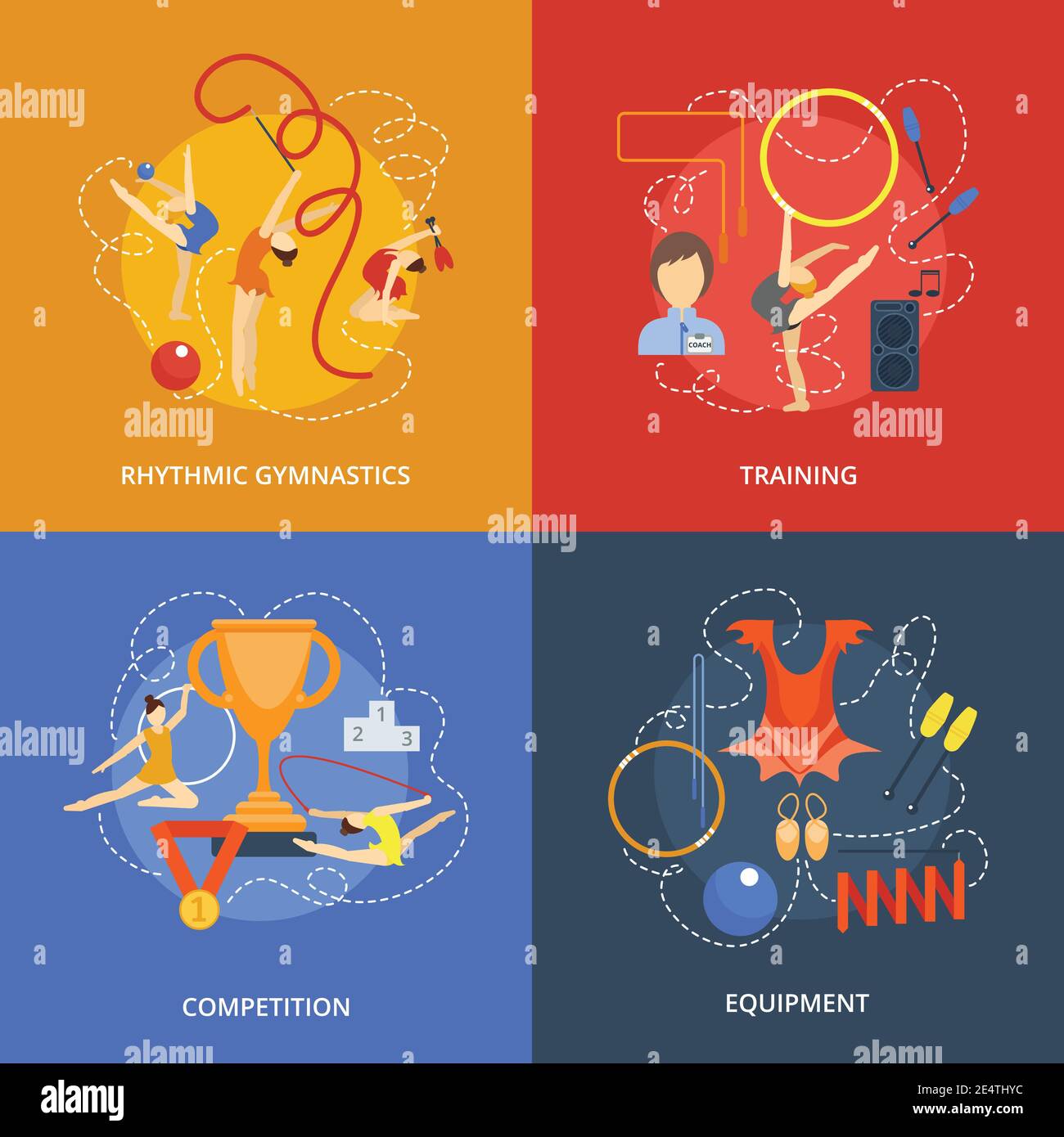 Gymnastics design concept set with rhythmic training competition ...