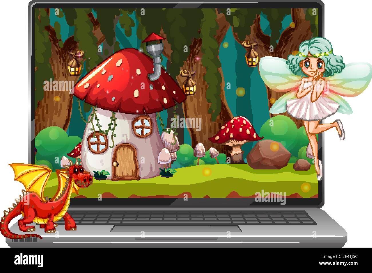 Fairy scene on laptop screen illustration Stock Vector Image & Art - Alamy