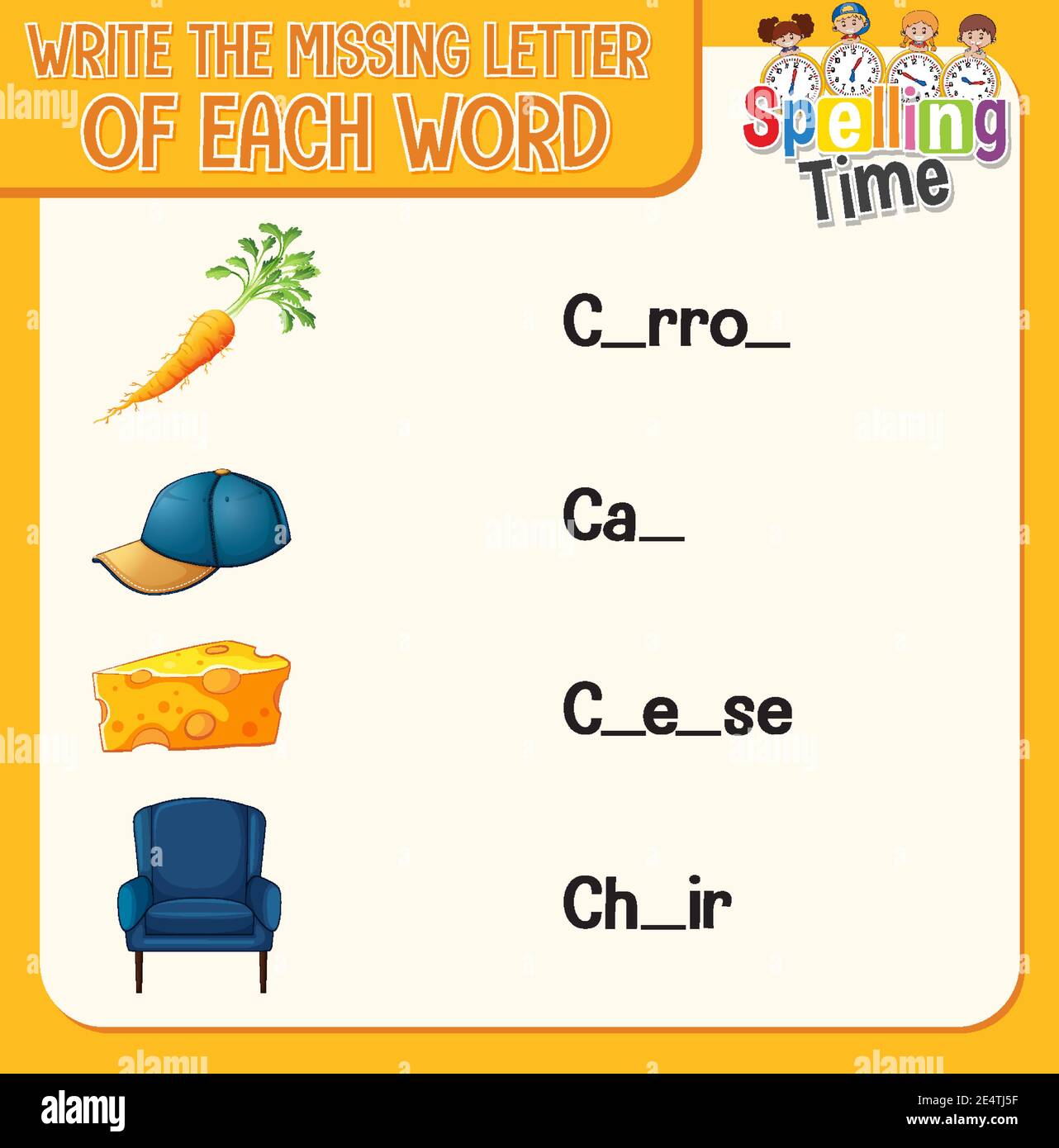 Write the missing letter of each word worksheet for children ...