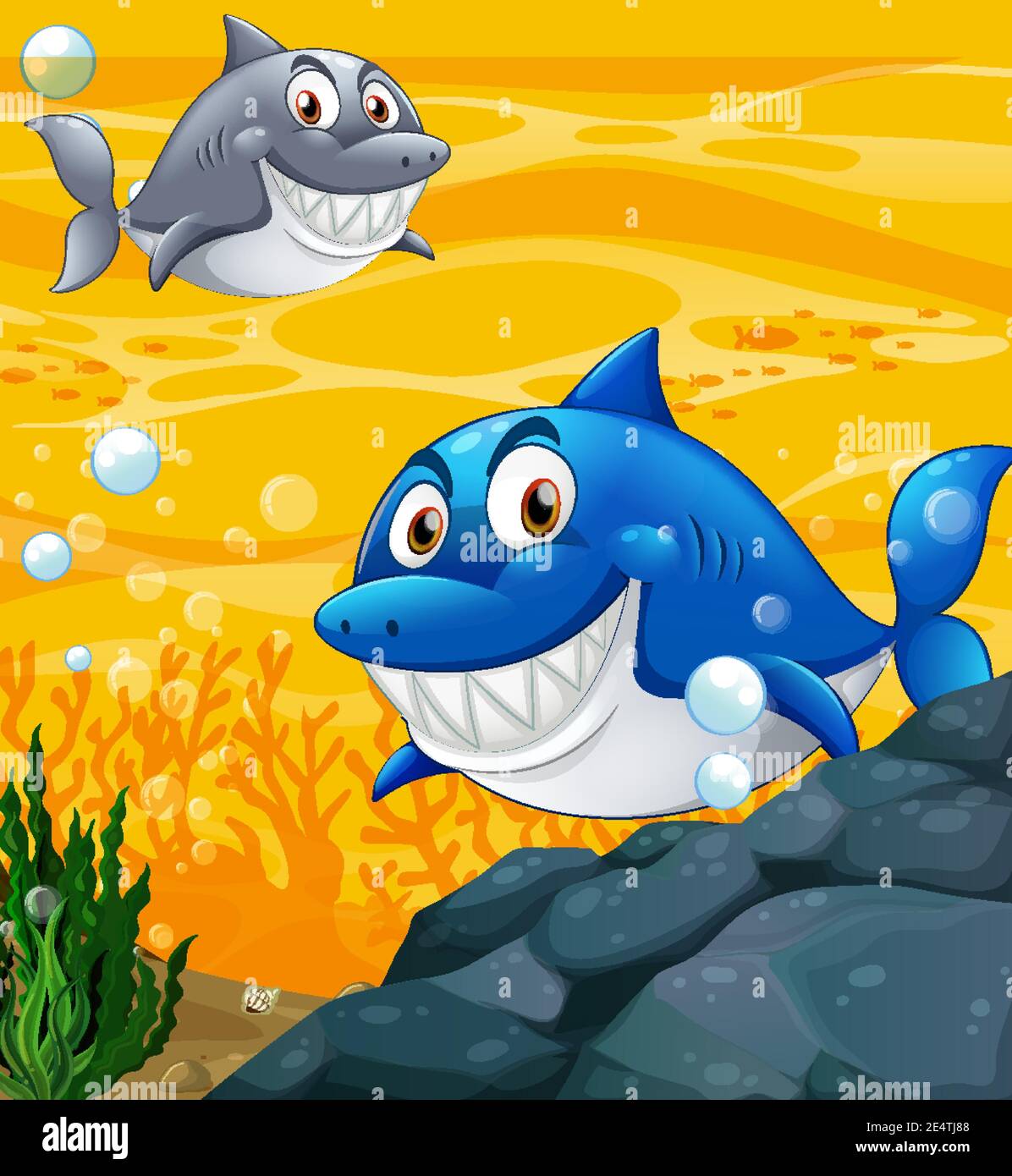 Many sharks cartoon character in the underwater background illustration ...