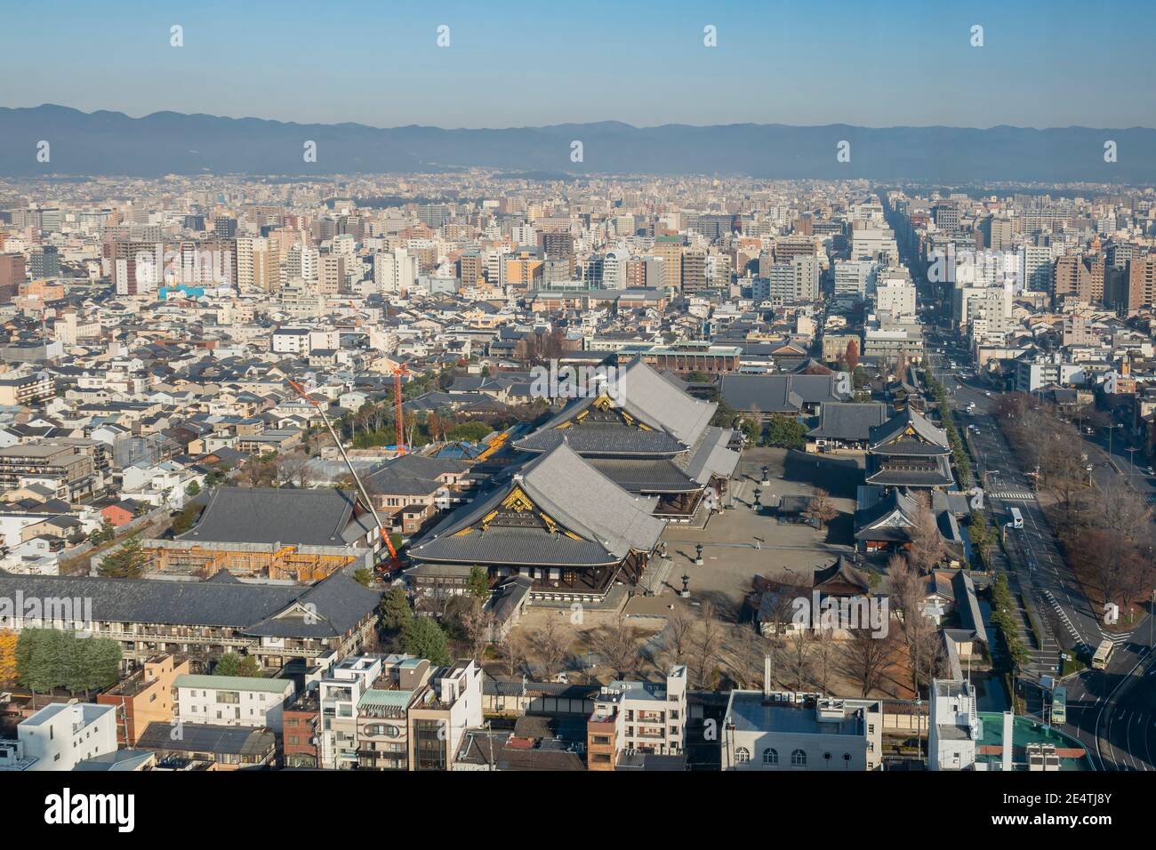 Aerial view of Higashi Honganji and Kyoto downtown cityscape on Kyoto ...