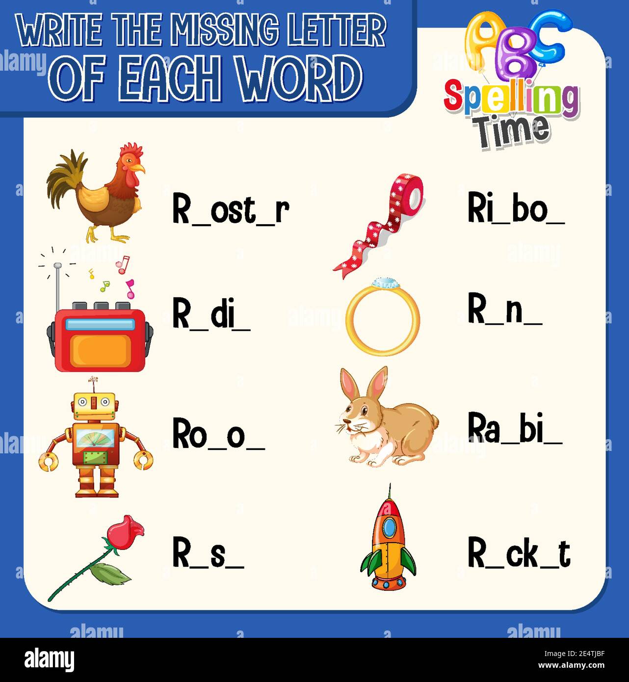 Write the missing letter of each word worksheet for children ...