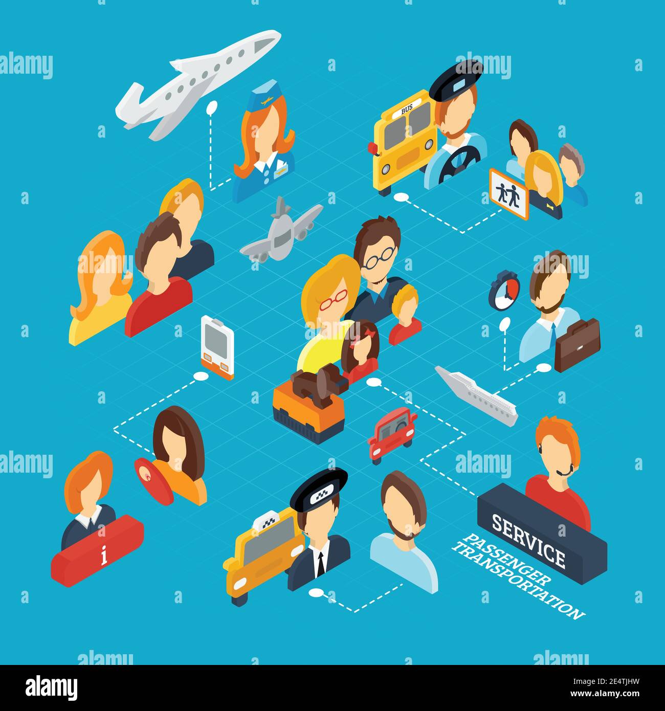 Passenger transportation isometric concept with people and transport ...