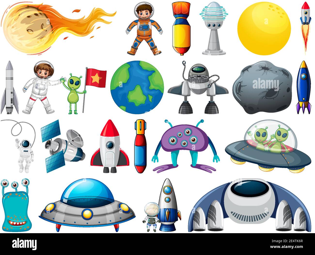 Set of space objects and elements isolated on white background ...