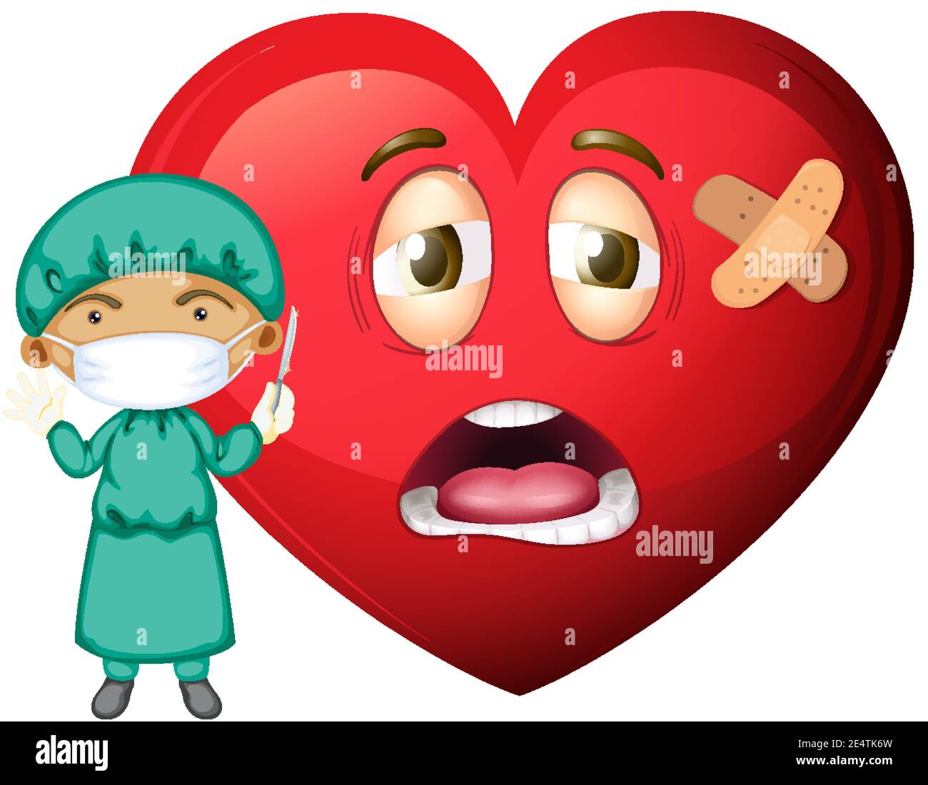 Sad heart emoticon with a doctor wearing mask cartoon character ...