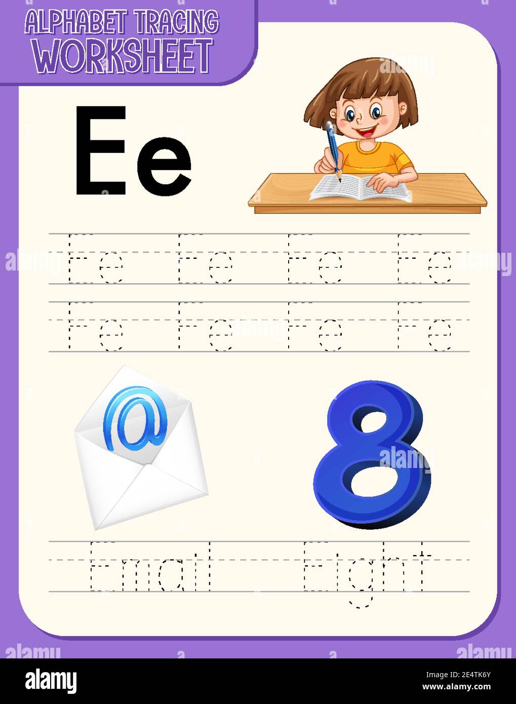 Alphabet tracing worksheet with letter and vocabulary illustration ...