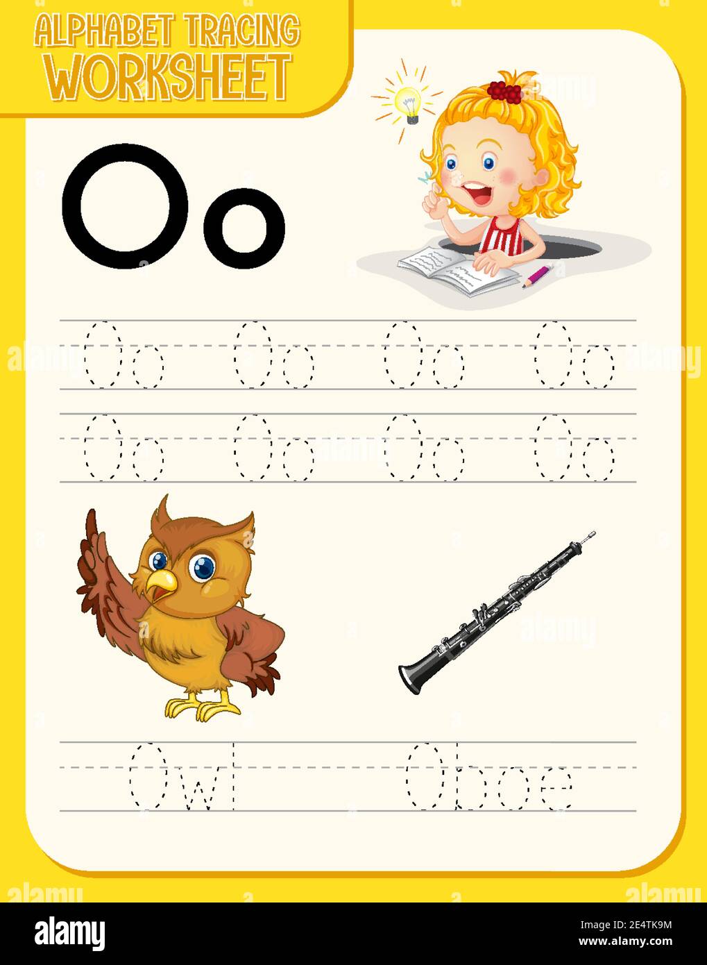Alphabet tracing worksheet with letter O and o illustration Stock ...