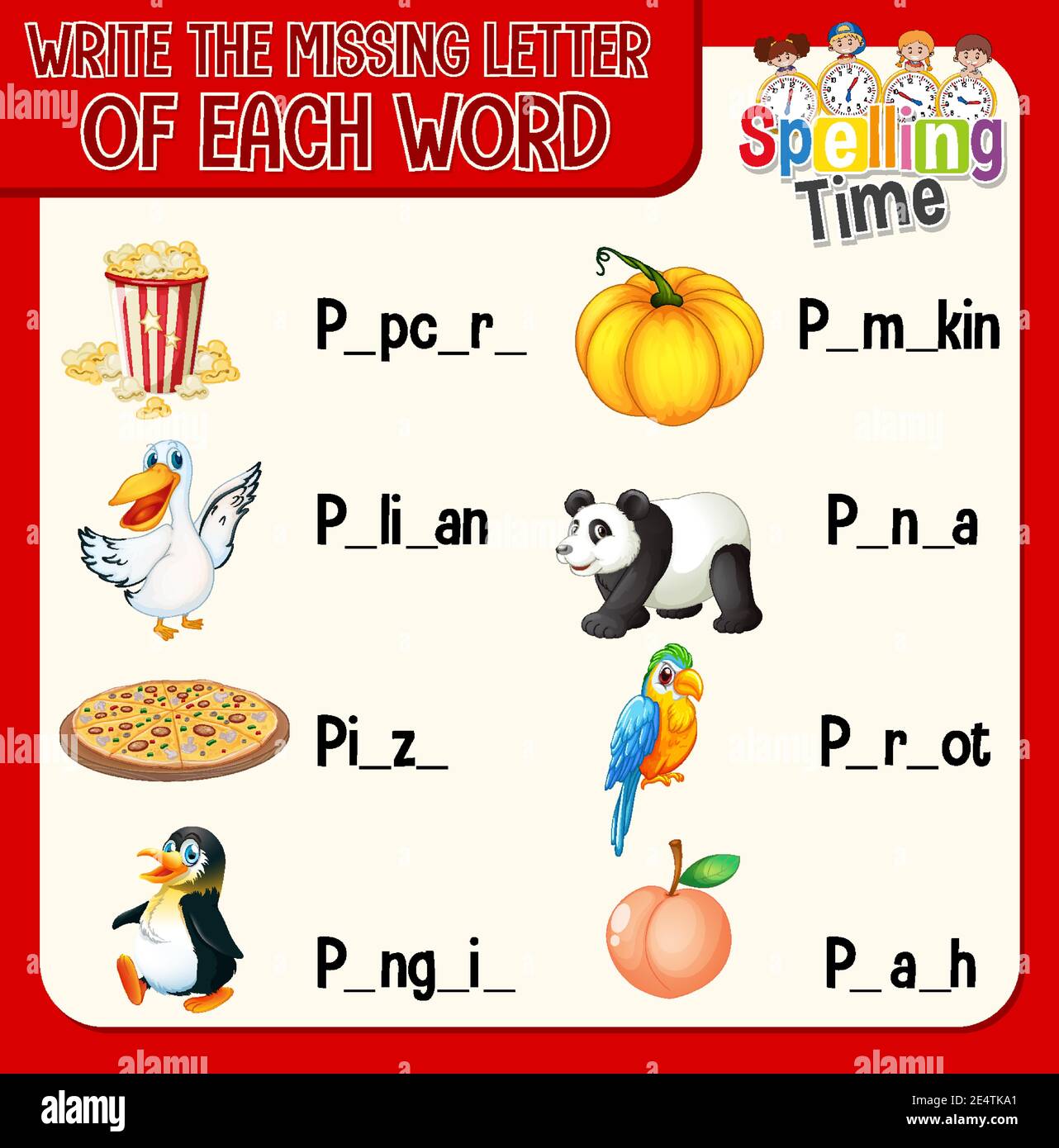 Write the missing letter of each word worksheet for children ...