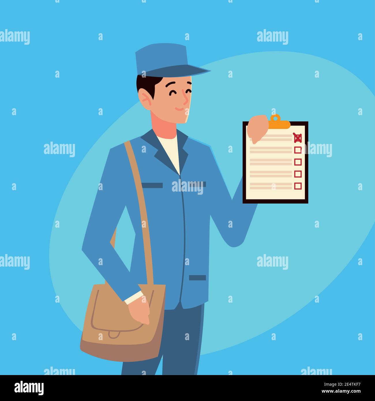postal service postman character check list and bag vector illustration ...