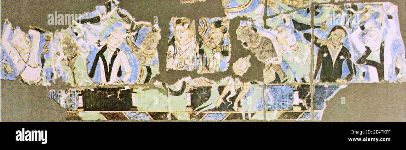 Maya Cave 224, mural of the Mourning of the Buddha Stock Photo - Alamy