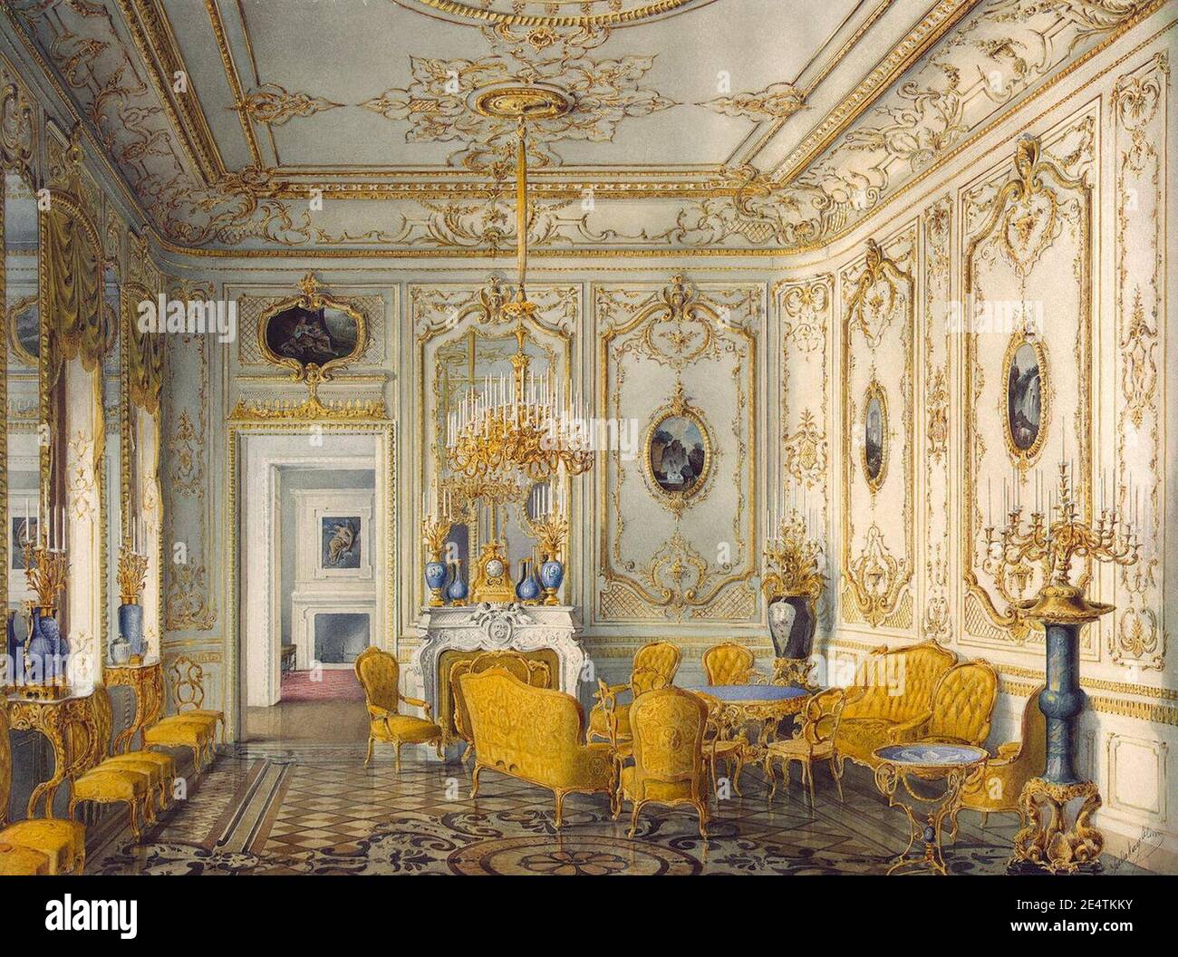Mayblum J. - Palace of Count P.S.Stroganov - Yellow Drawing-Room, 1860s ...