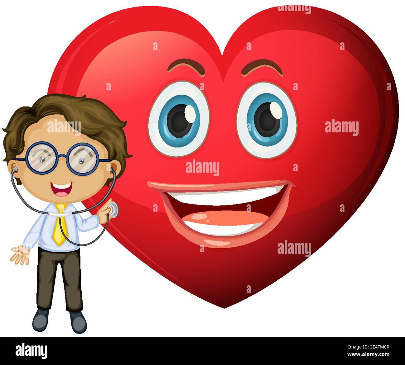Happy heart emoticon with a doctor cartoon character illustration Stock ...