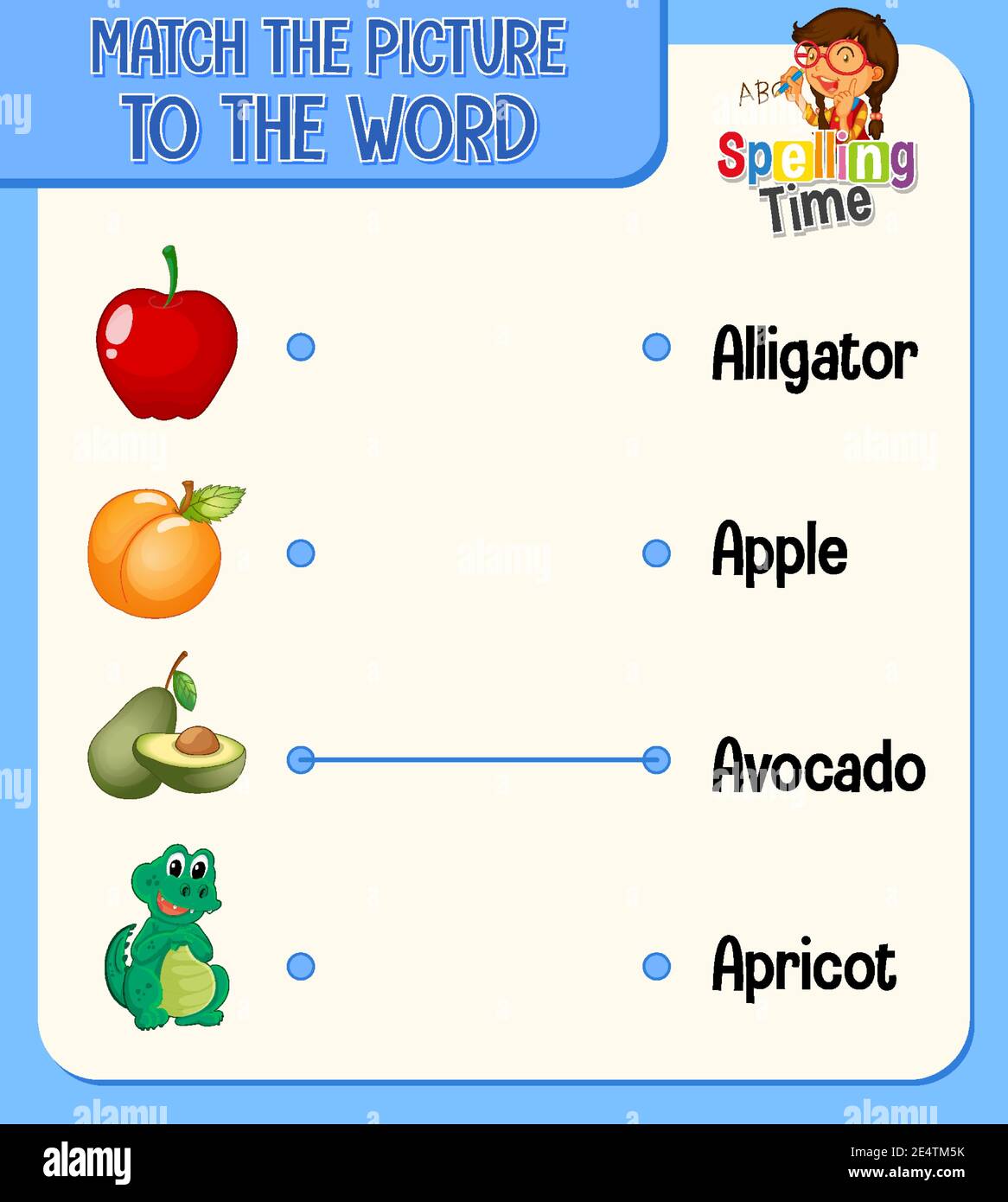 Word to picture matching worksheet for children illustration Stock ...