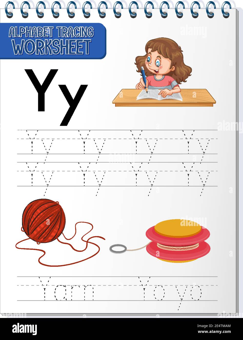 Alphabet tracing worksheet with letter Y and y illustration Stock ...