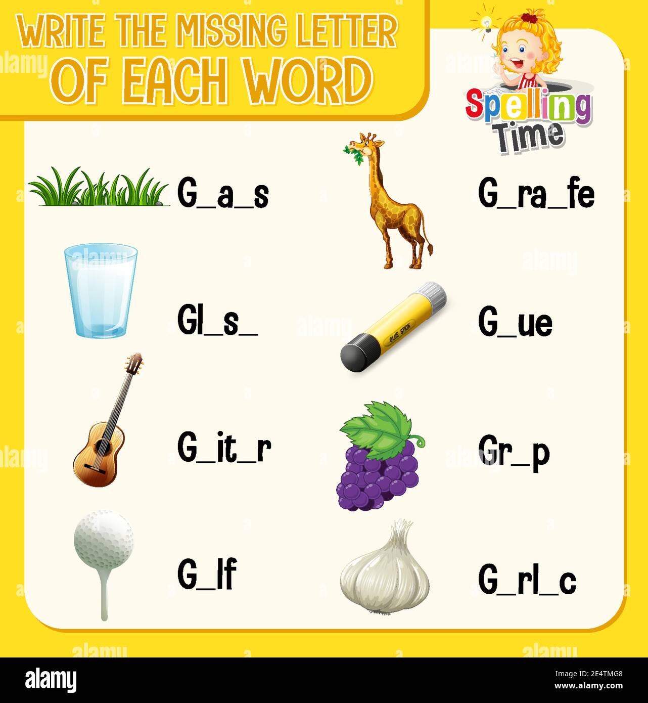 Write the missing letter of each word worksheet for children ...