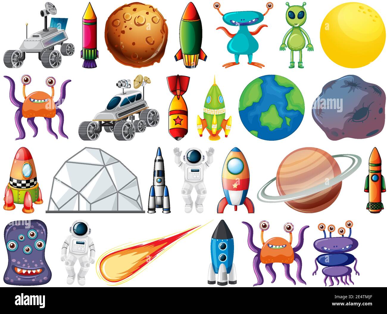 Set of space objects and elements isolated on white background ...
