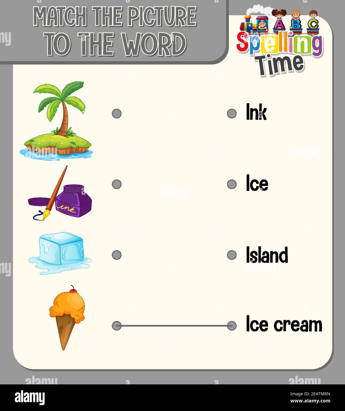 Match the picture to the word worksheet for children illustration Stock ...