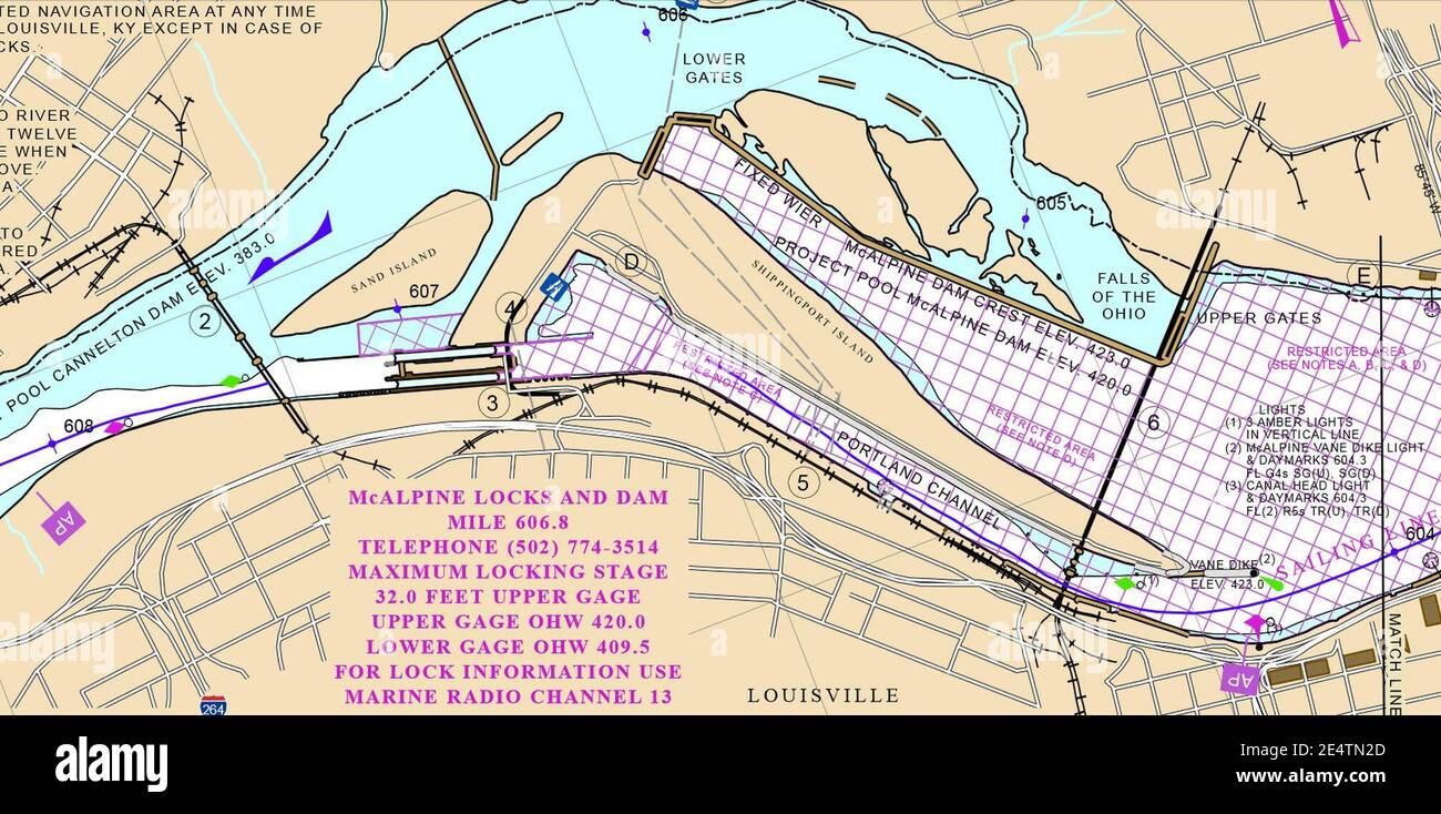 McAlpine Locks and Dam navigation chart (detail) from 2010 Stock Photo ...