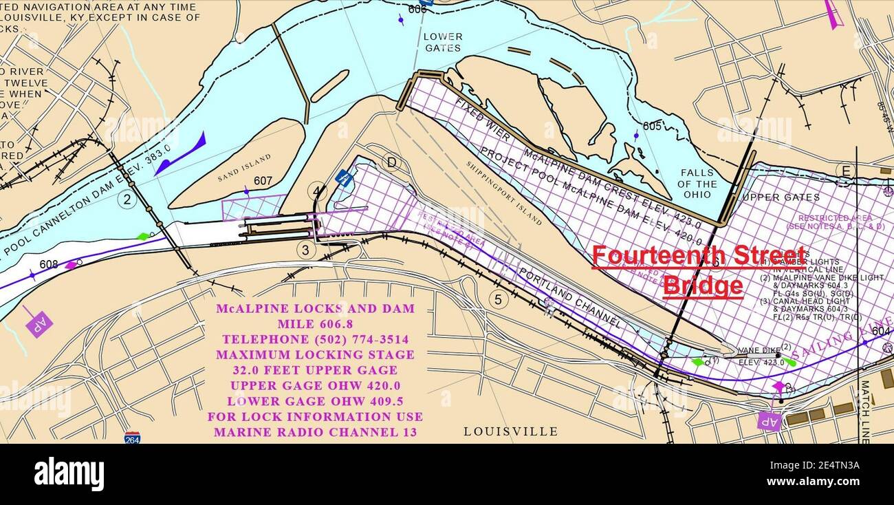 McAlpine Locks and Dam navigation chart (detail) from 2010 (PRR-Bridge ...