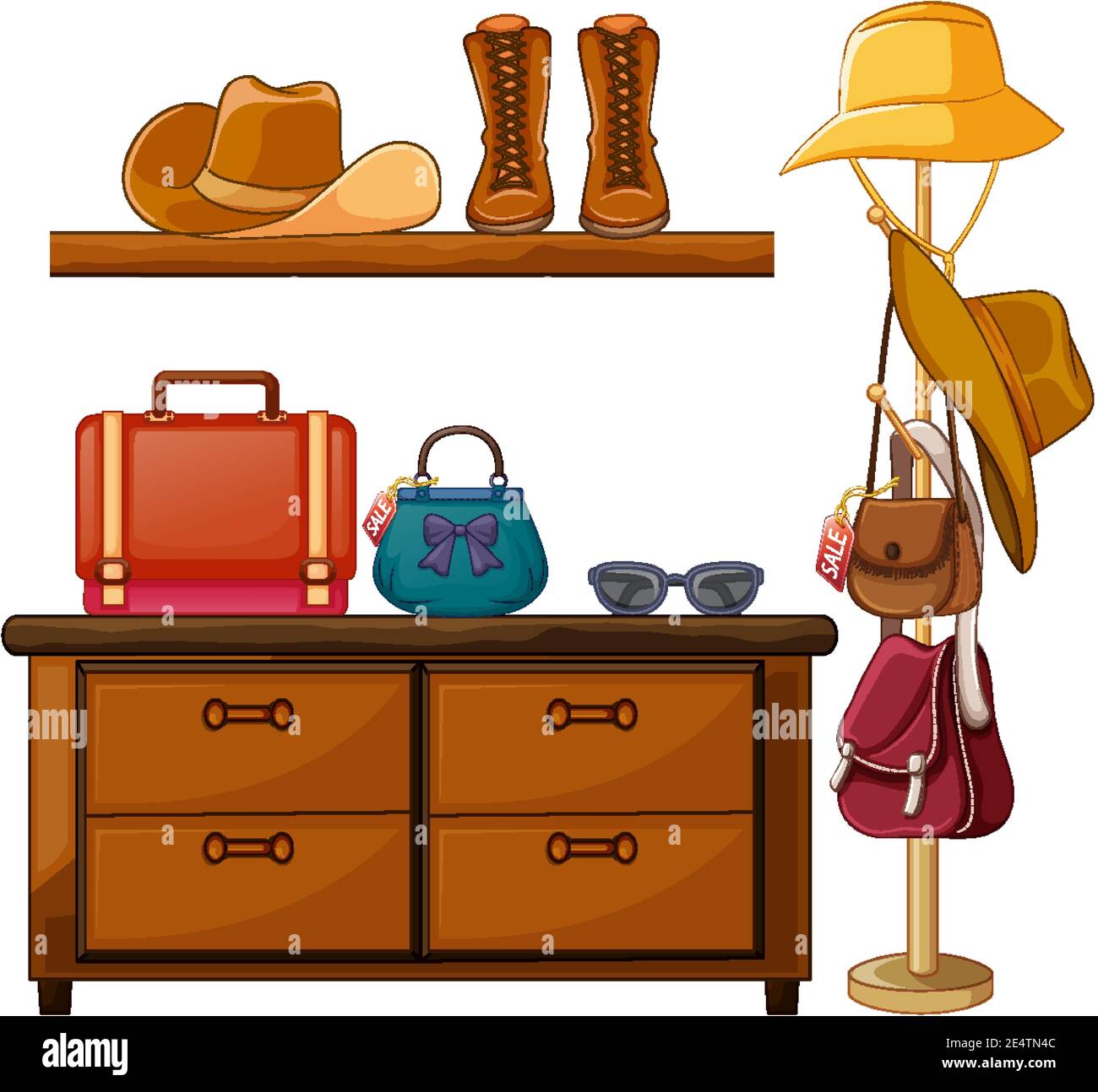 Outfit accessories object display on white background illustration ...