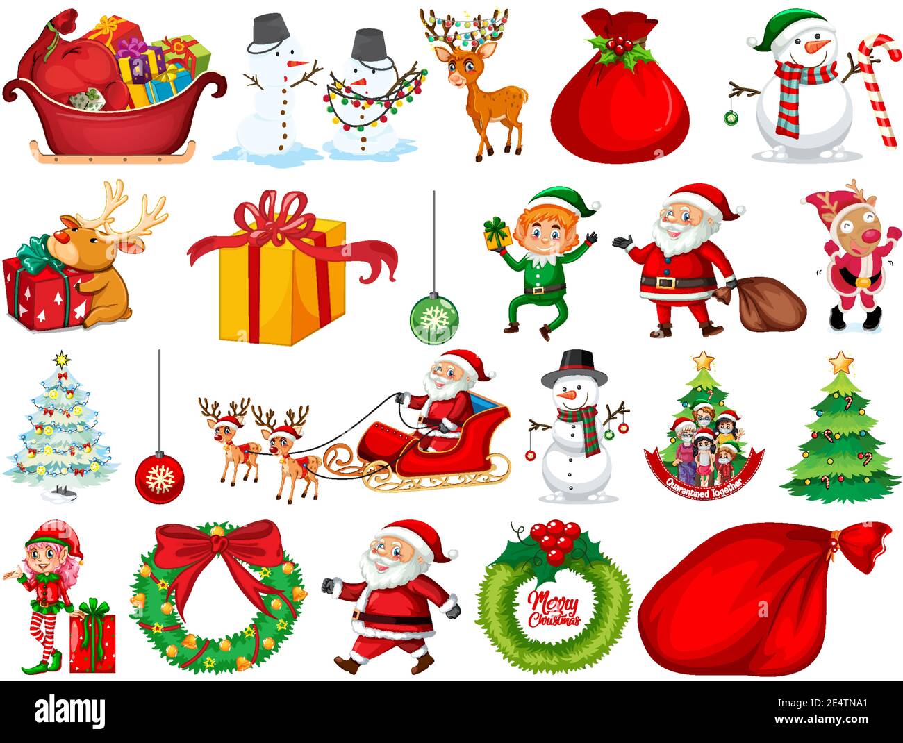 Set of Santa Claus cartoon character and Christmas objects isolated on ...