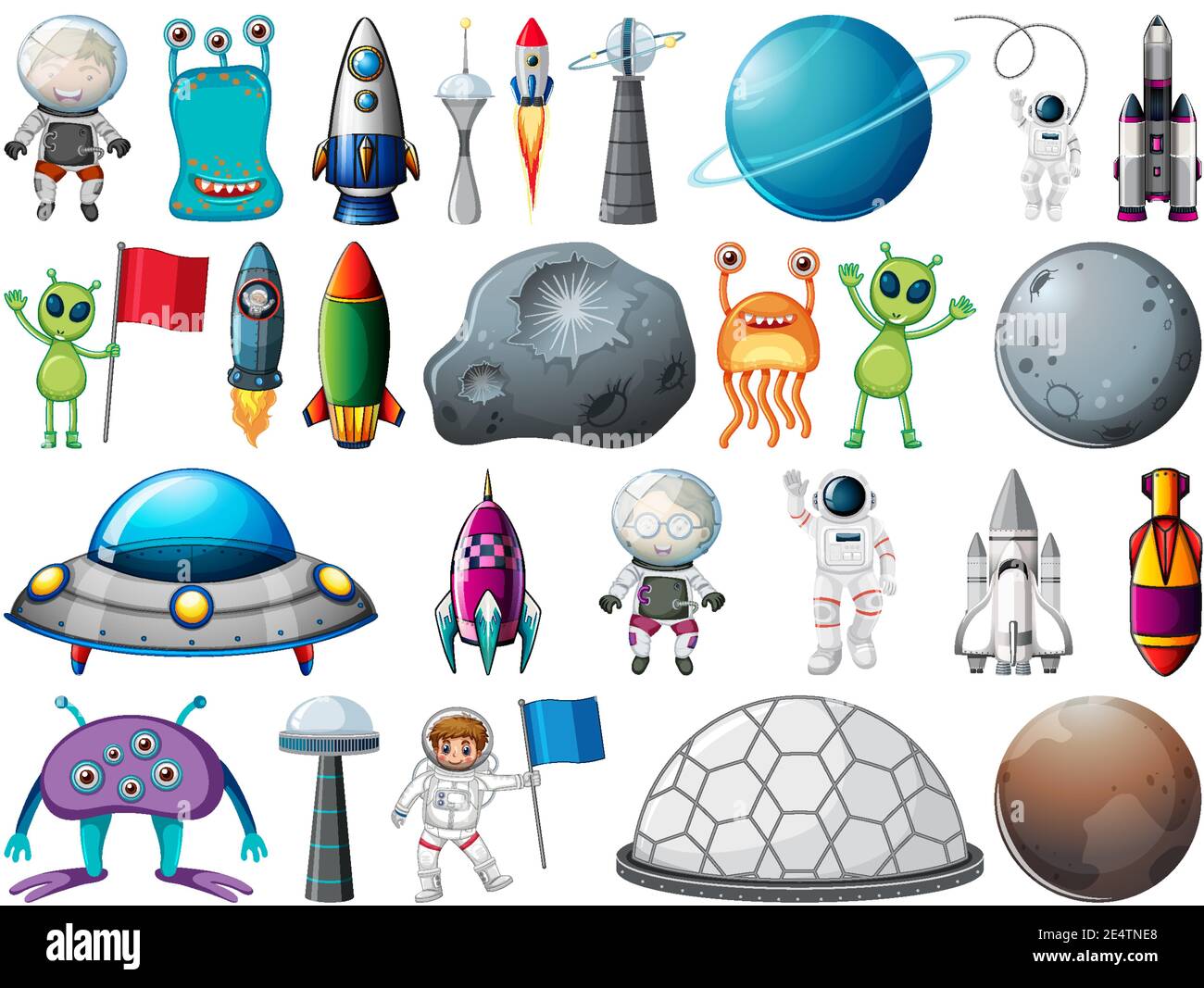 Set of space objects and elements isolated on white background ...