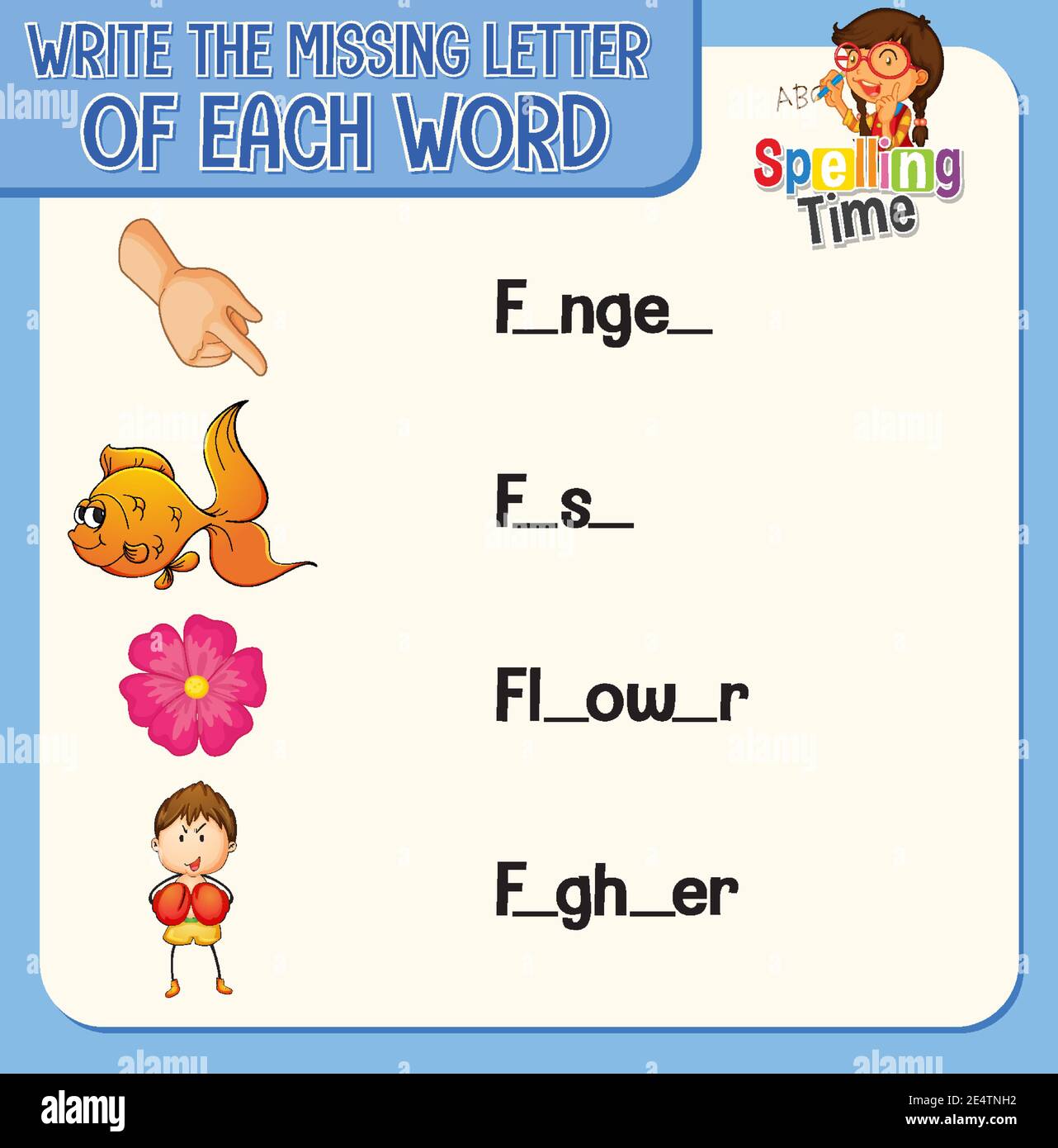 Write the missing letter of each word worksheet for children ...