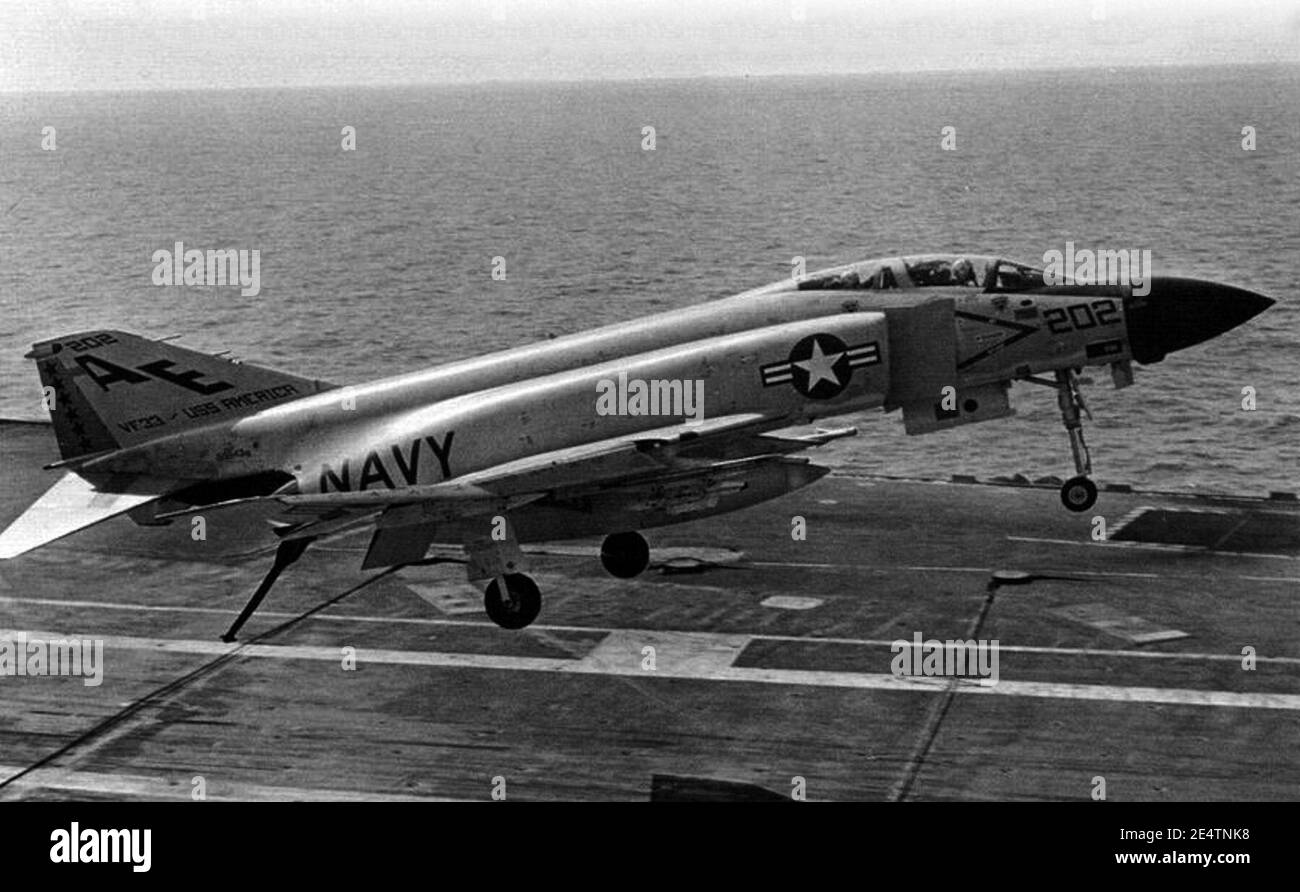 McDonnell F-4J Phantom II of VF-33 landing aboard USS America (CVA-66 ...