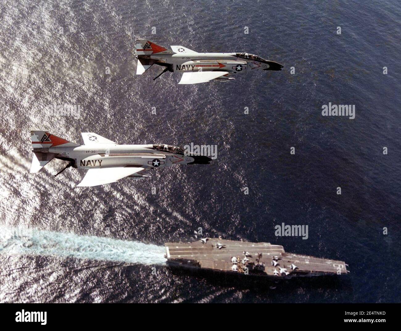McDonnell F-4N Phantom IIs of VF-301 in flight over USS Ranger (CV-61 ...