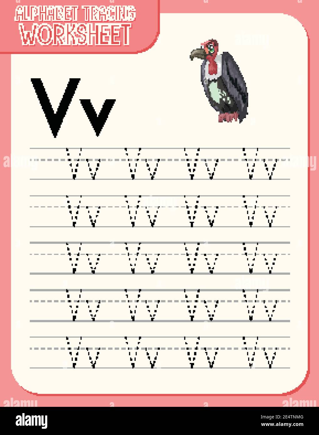 Alphabet tracing worksheet with letter V and v illustration Stock ...