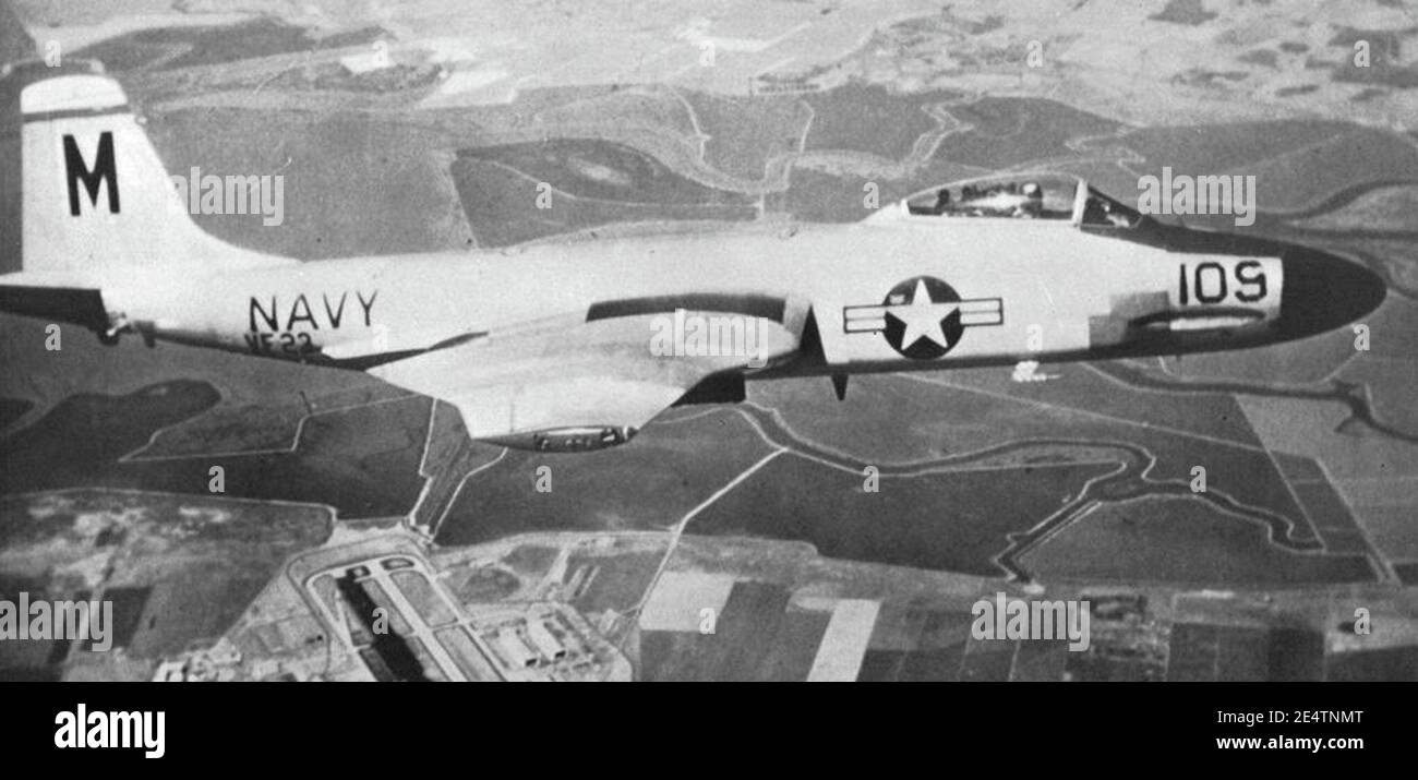 McDonnell F2H-3 Banshee of VF-23 in flight over California (USA), circa ...